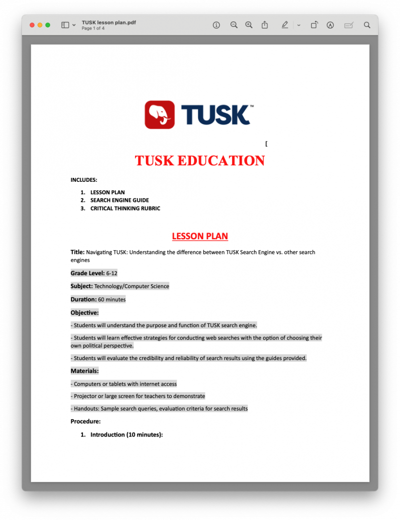 TUSK EDU Lesson Plan — Navigating TUSK Search - TUSK Browser
