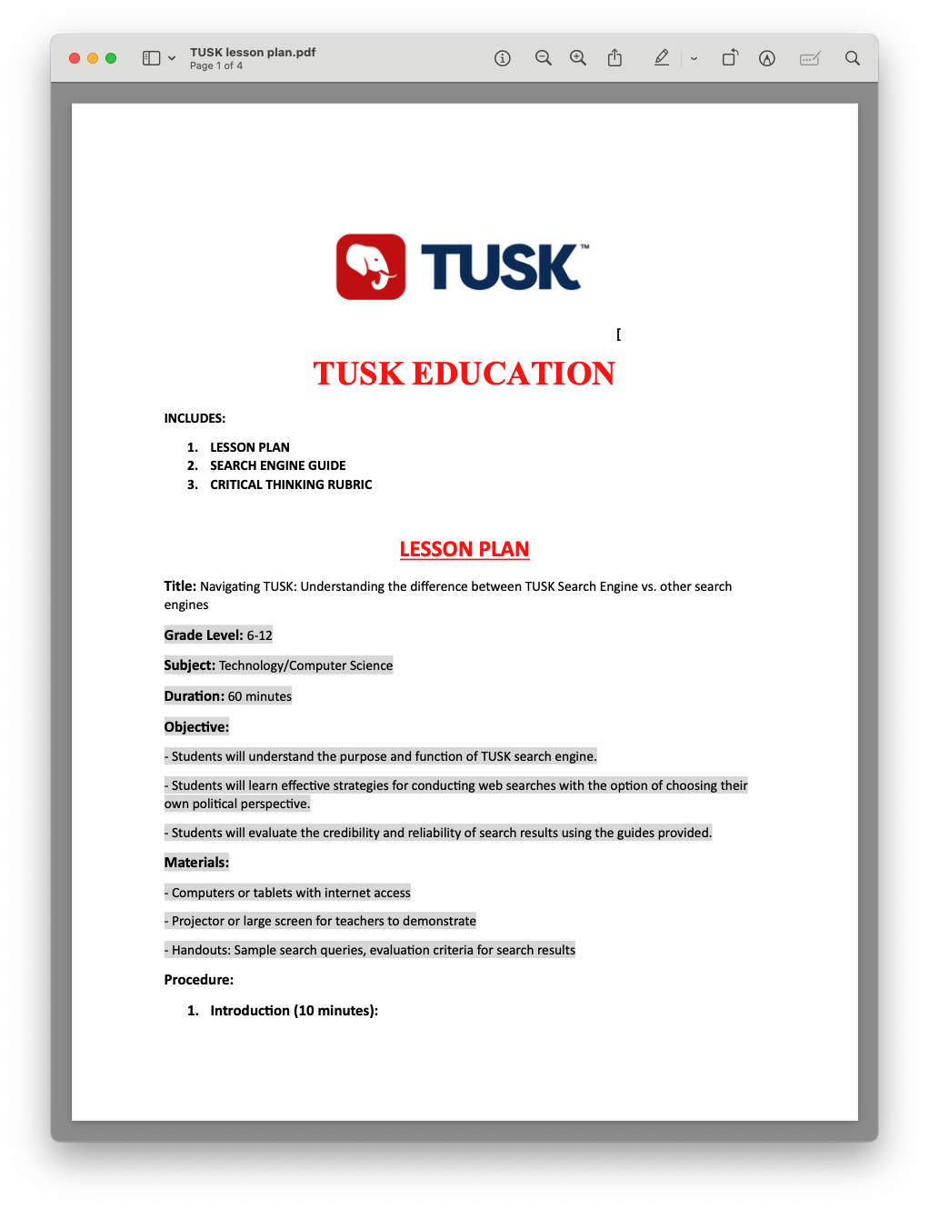 TUSK EDU Lesson Plan — Navigating TUSK Search - TUSK Browser